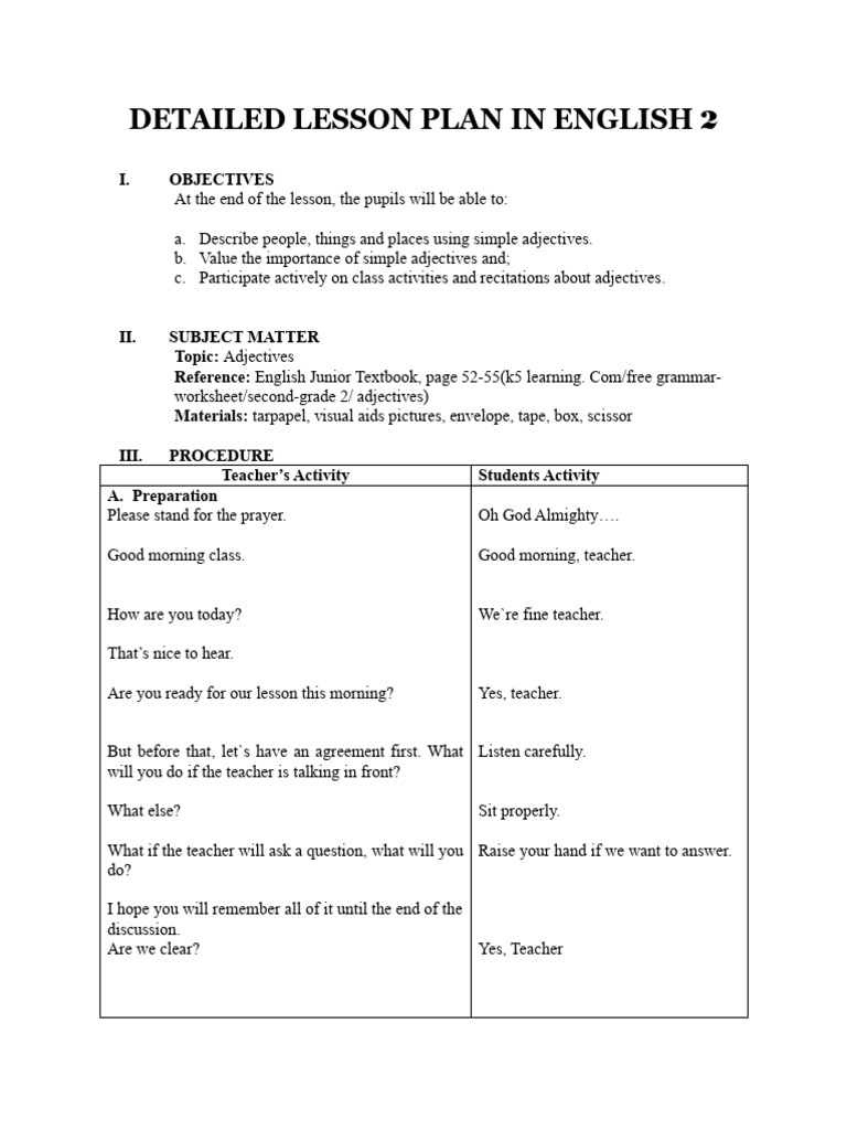 Detailed Lesson Plan in English 2 | PDF | Learning | Human Communication