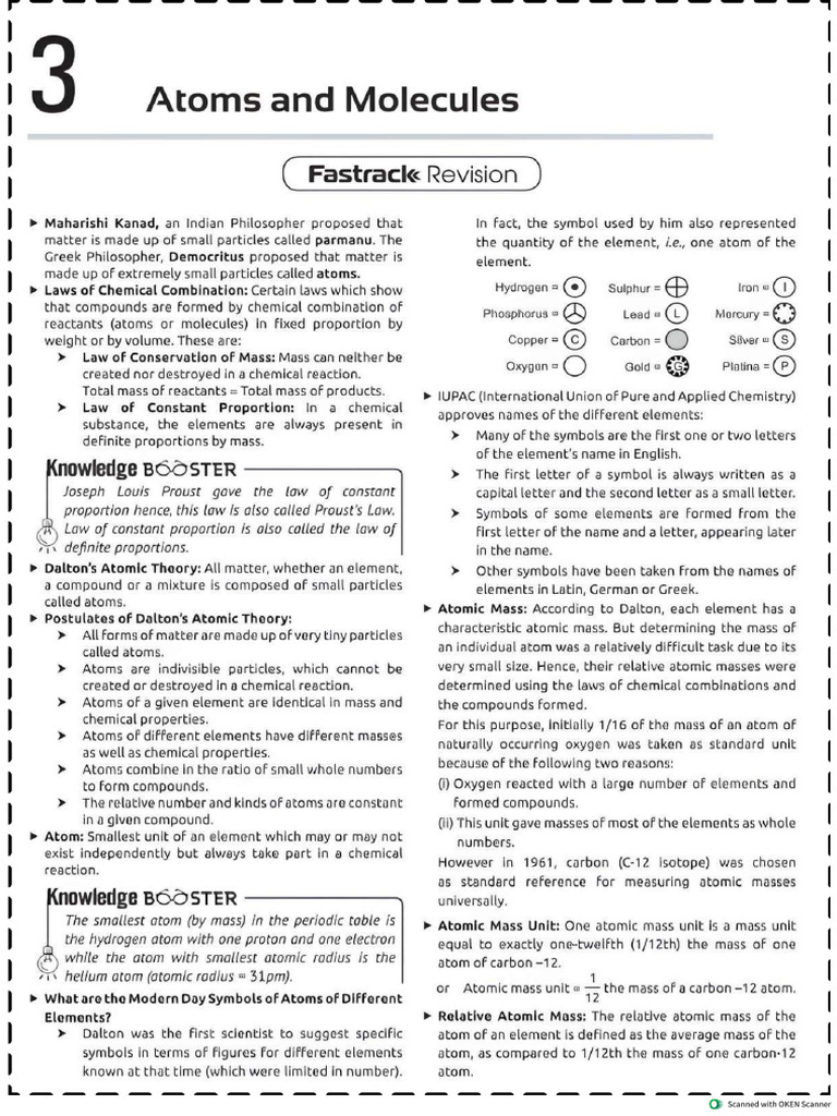 Atoms and Molecules Cbse 9 | PDF
