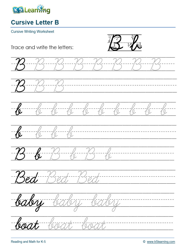 Cursive Writing Worksheet for Letter B | PDF