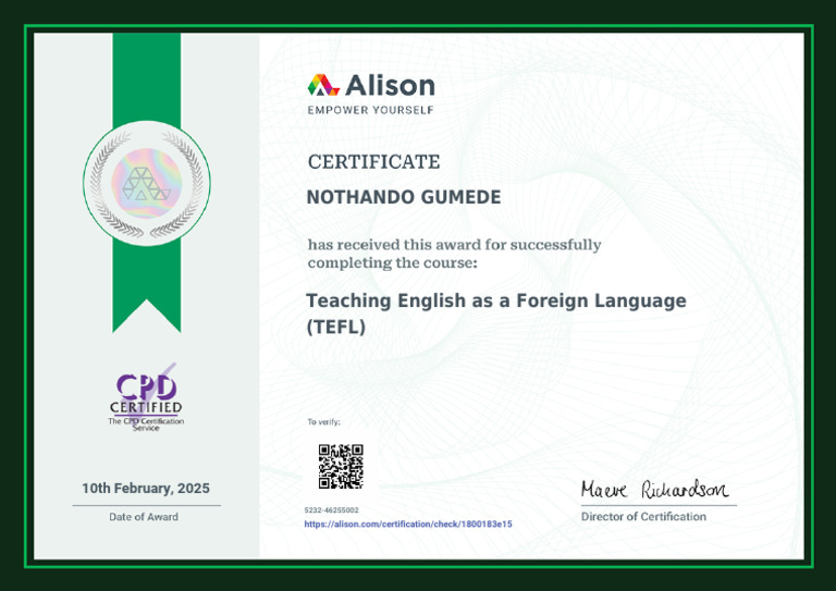 Alison TEFL Certificate Overview | PDF