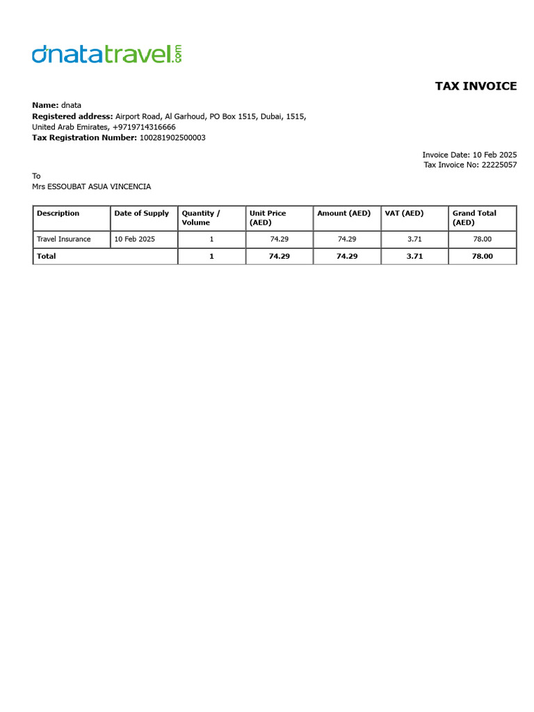 Dnata Tax Invoice INS22150928 | PDF