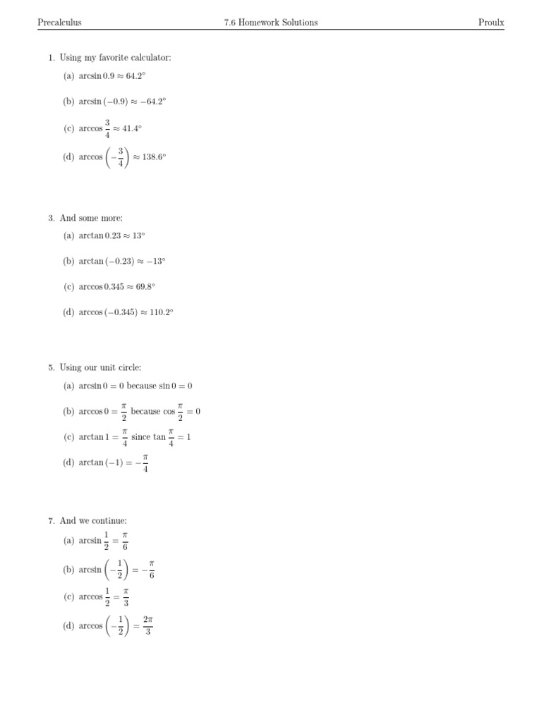 Precalculus 7.6 Homework Solutions | PDF | Trigonometric Functions | Euclid