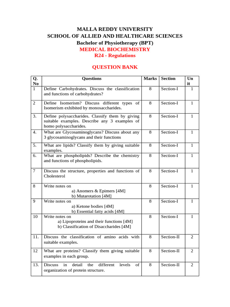 BPT Medical Biochemistry QBank | PDF | Diet & Nutrition | Chemistry