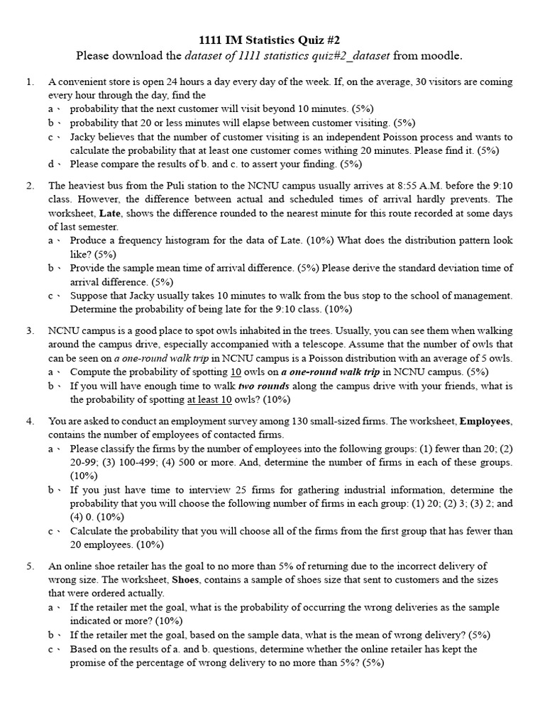 1111 IM Statistics Quiz_2 | PDF | Sampling (Statistics) | Statistics