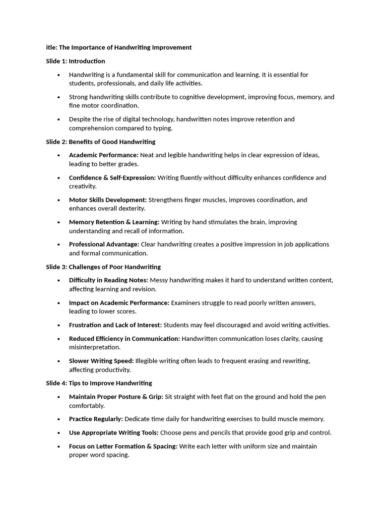 Handwriting Improvement: Key Benefits & Tips | PDF | Cognition ...