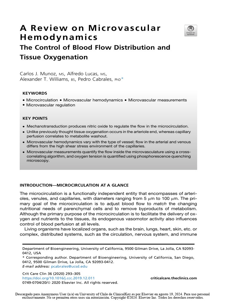 A Review On Microvascular Hemodynamics The Control of Blood Flow ...