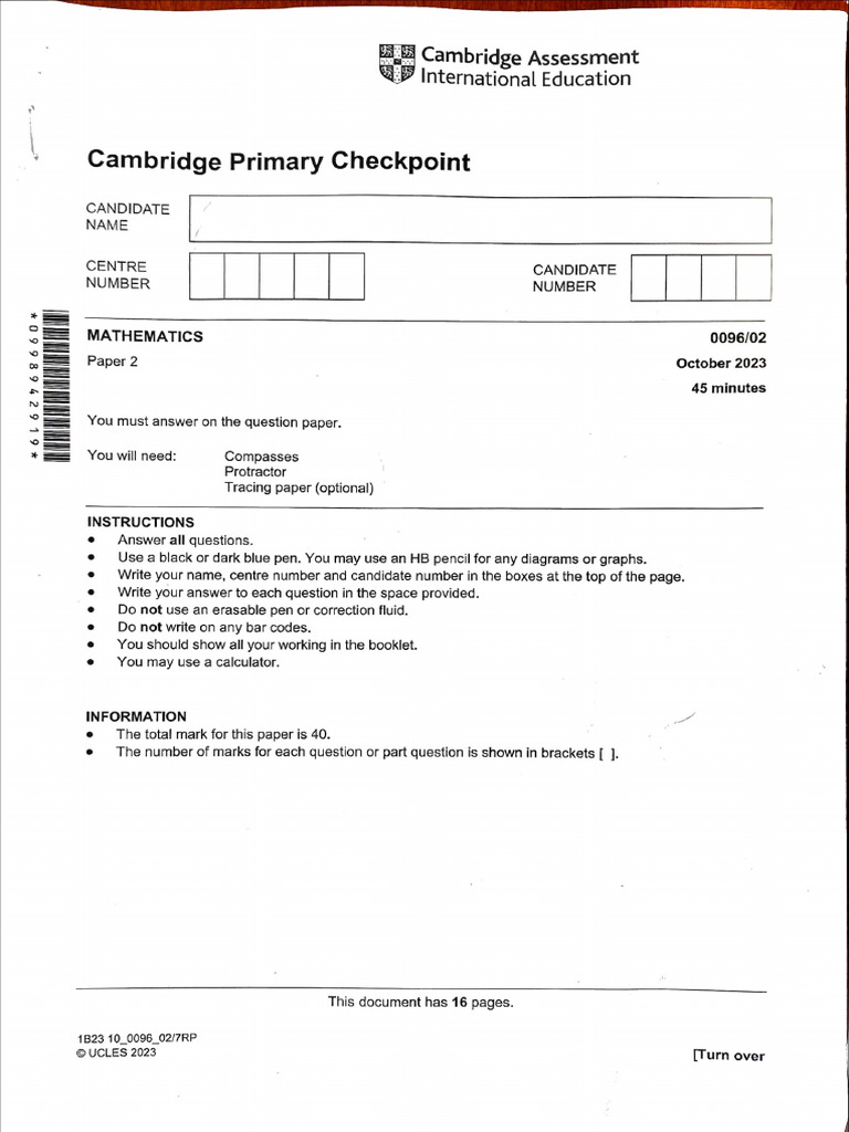 Cambridge Primary Checkpoint Math Paper2 | PDF