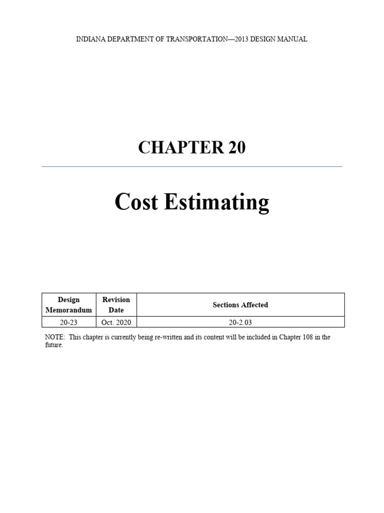 Chapter 20 - Cost Estimating | PDF | Specification (Technical Standard) | Traffic