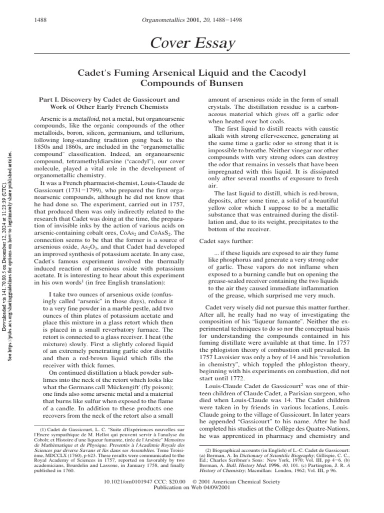Seyferth 2001 Cadet S Fuming Arsenical Liquid and The Cacodyl Compounds ...
