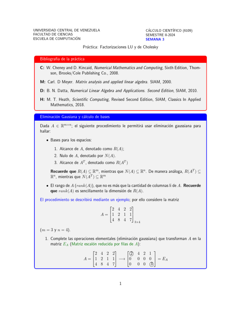 Práctica 3 Factorizaciones LU y de Cholesky | PDF | Objetos matemáticos | Álgebra abstracta