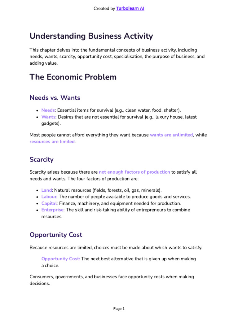 Understanding Business Activity: Needs vs. Wants | PDF | Franchising ...