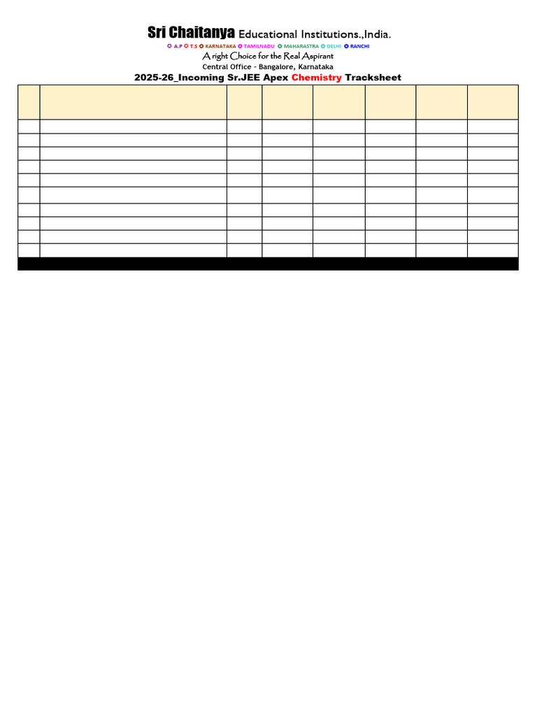 2025-26 - Incoming SR - JEE Apex Chemistry Tracksheet | PDF | Chemical Compounds | Organic Chemistry