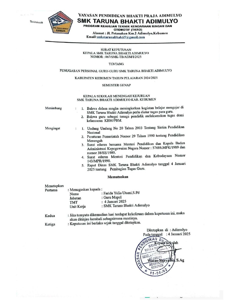 SK Mengajar, Ijazah S1 Dan R10 Farida Yulia Utami - Compressed-1 | PDF