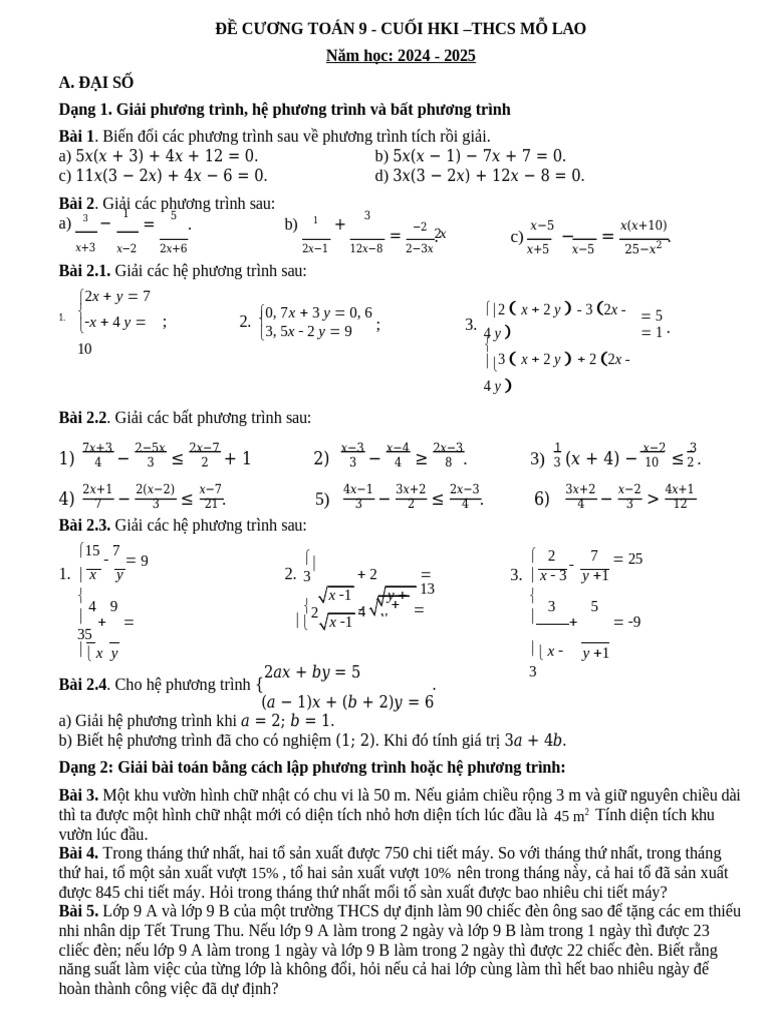 24-25 CK1 - Toán 9 M Lao | PDF