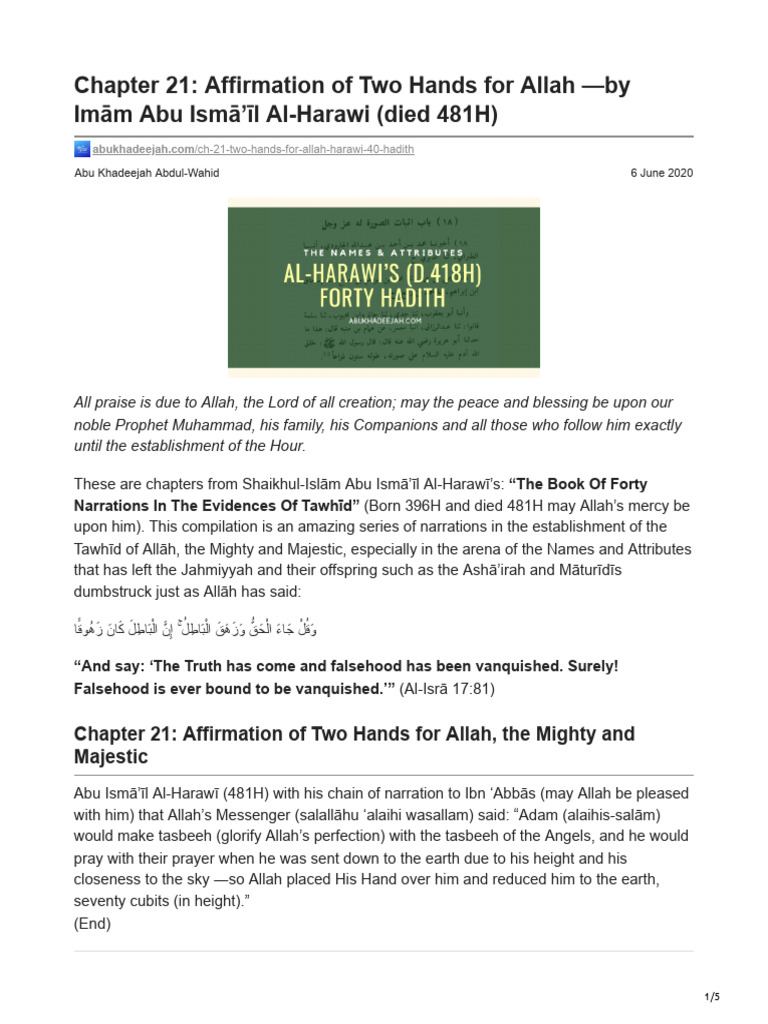 abukhadeejah.com-Chapter 21 Affirmation of Two Hands for Allah by Imām Abu Ismāīl Al-Harawi died ...