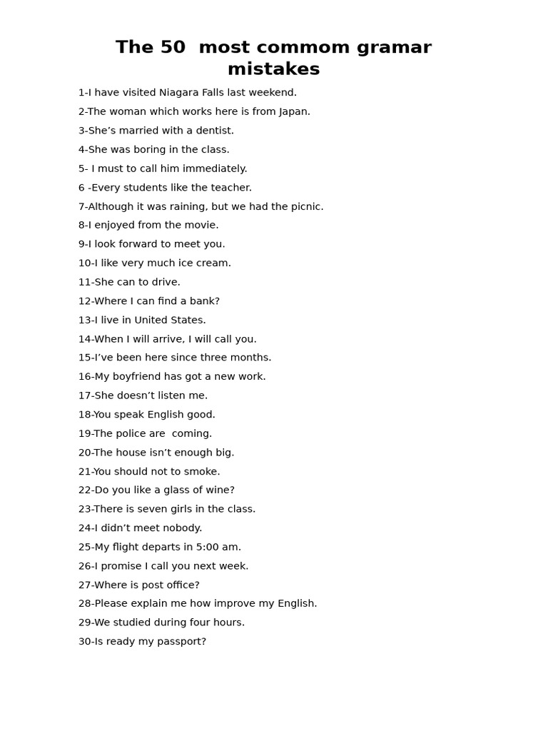 The 50 Most Commom Gramar Mistakes | PDF