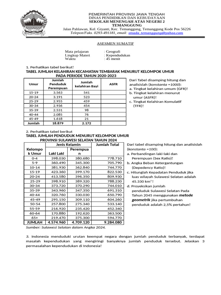 Asesmen Sumatif Geografi Kependudukan | PDF