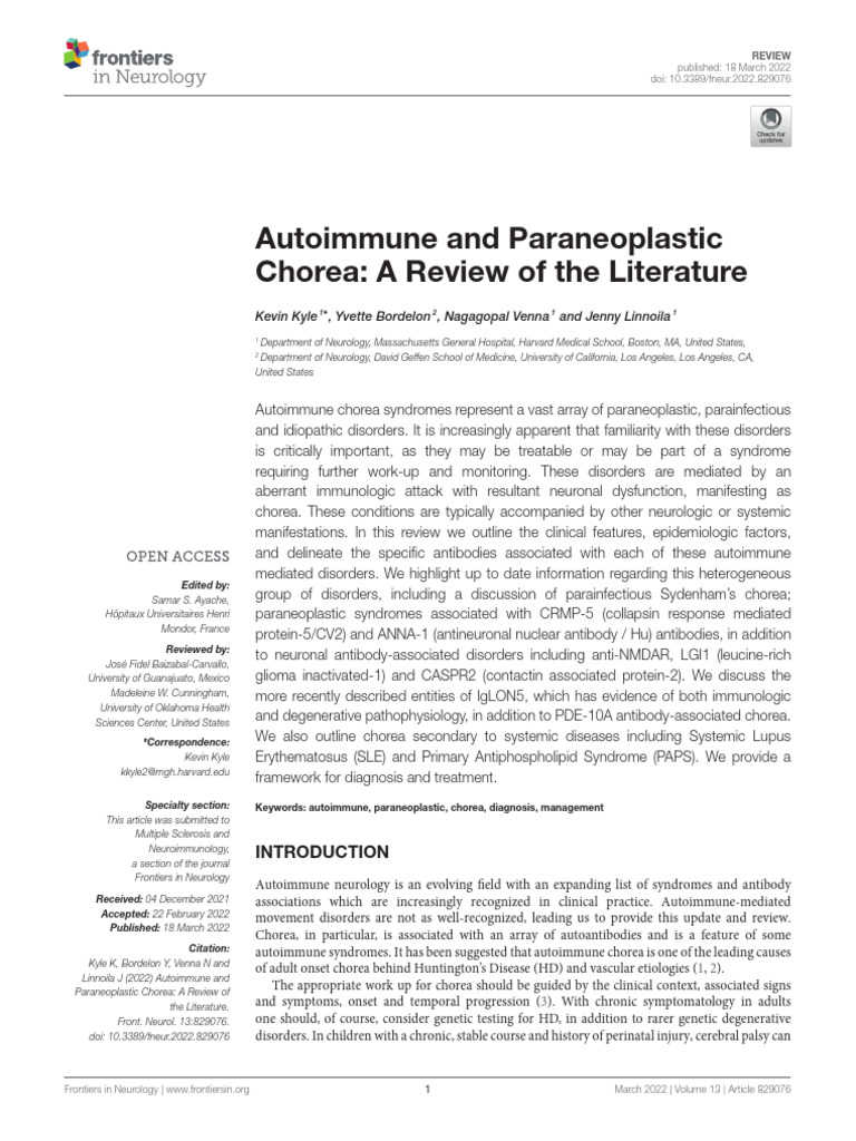 Autoimmune and Paraneoplastic Chorea | PDF | Autoimmune Disease ...