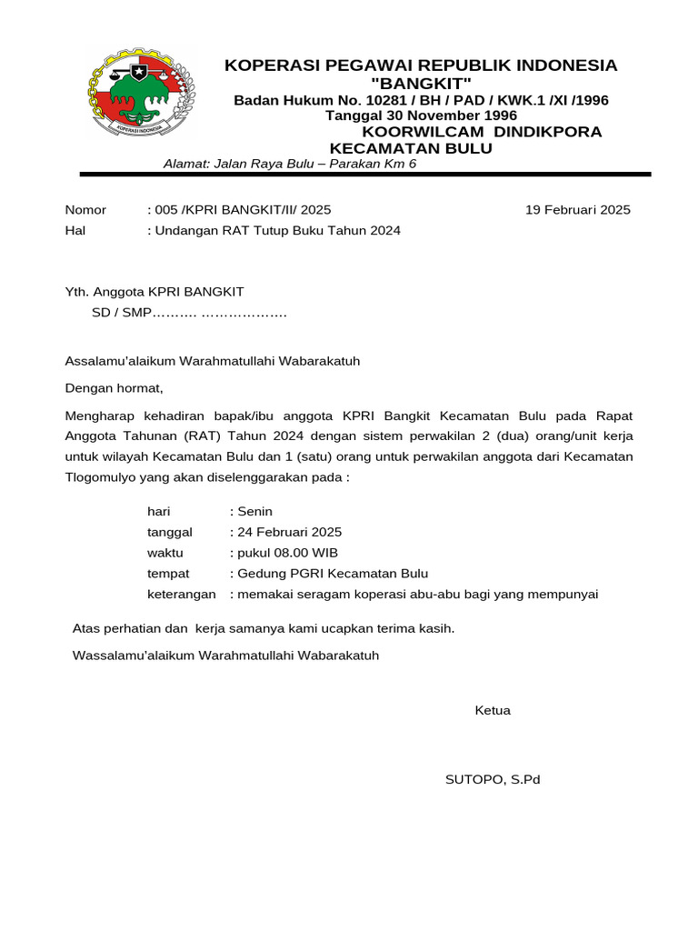 UNDANGAN RAP KPRI BANGKIT 2022 | PDF