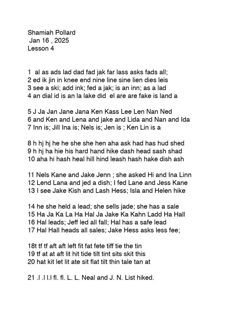 Shamiah Pollard Lesson 4 | PDF