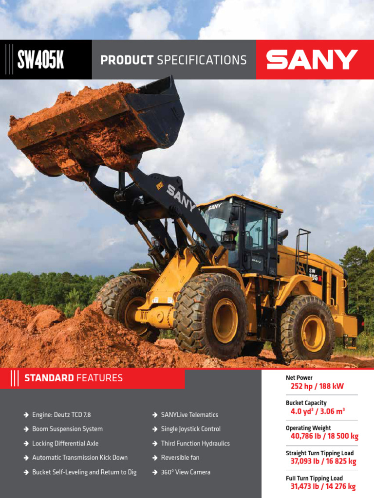 HEXPS22SW405K001 SANY SW405K 4pg-Spec-Sheet LR | PDF | Axle | Horsepower