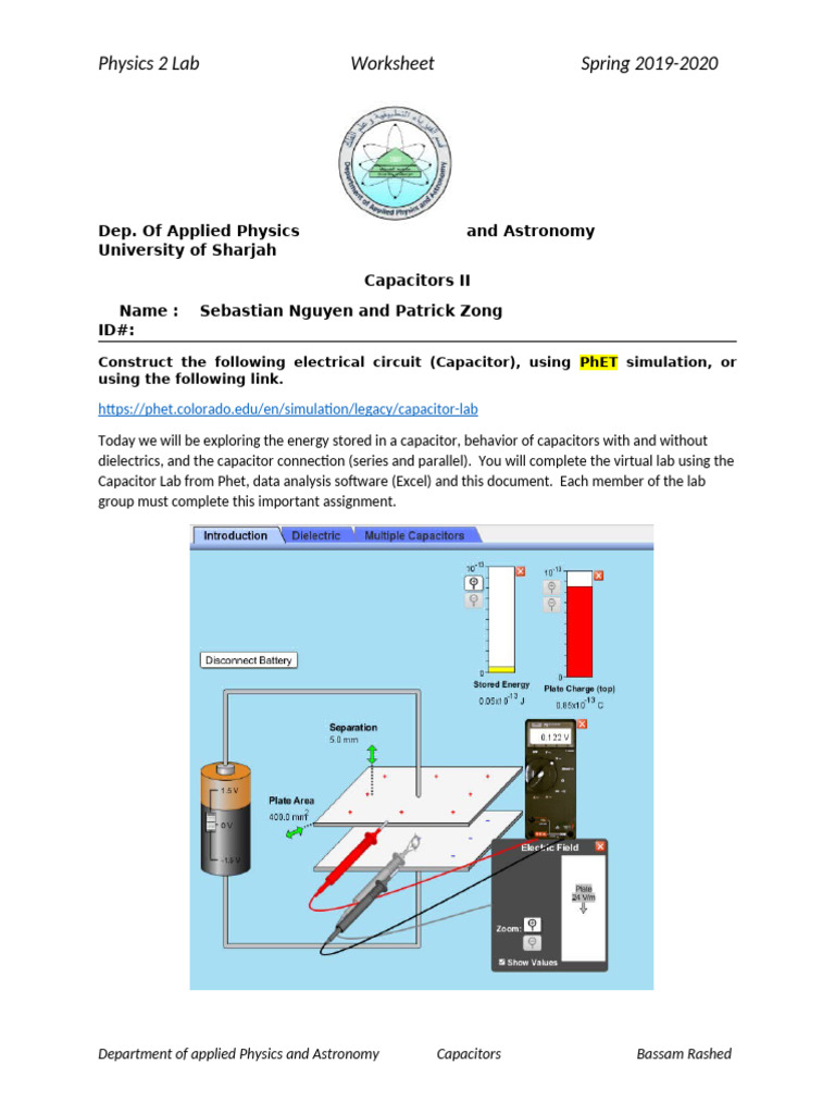 Capacitor Lab Worksheet: Energy & Dielectrics | PDF | Capacitor | Capacitance