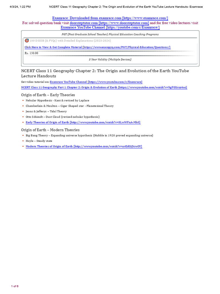 NCERT Class 11 Geography Part 1 Chapter 2 YouTube Lecture Handouts ...