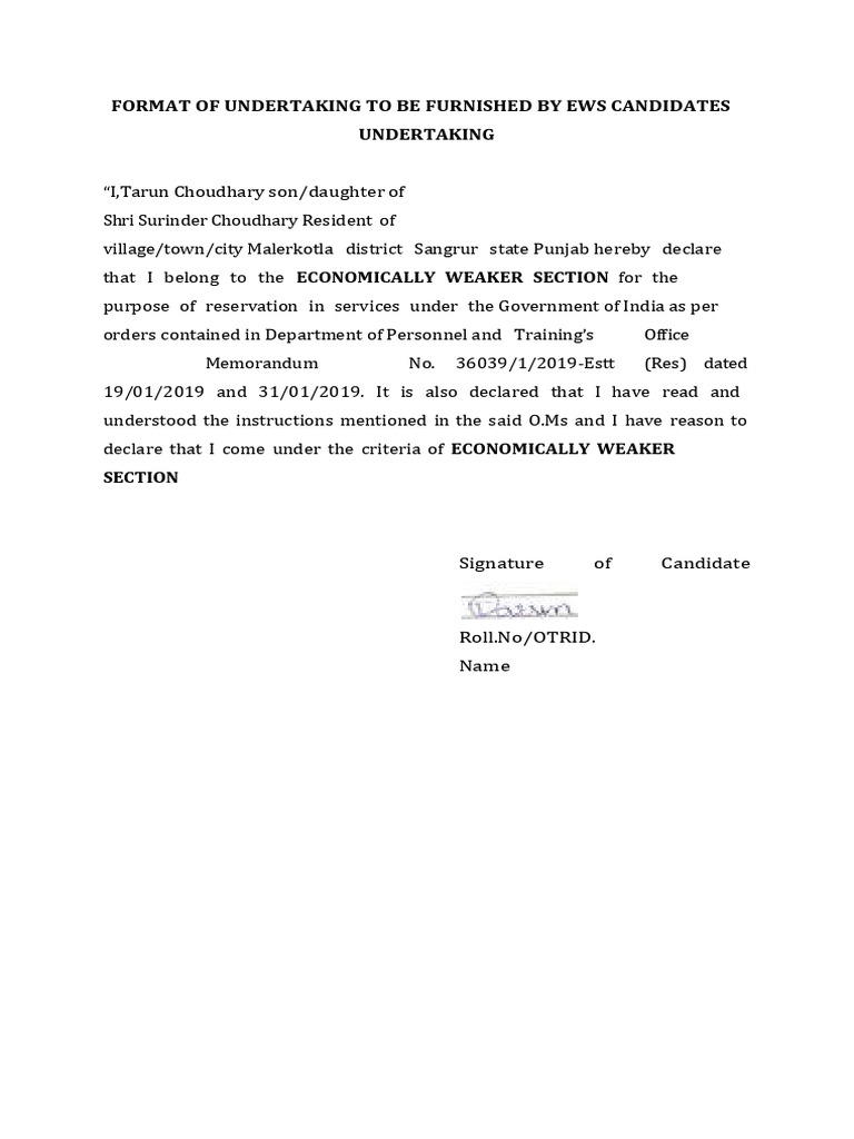 Ews Undertaking Format | PDF