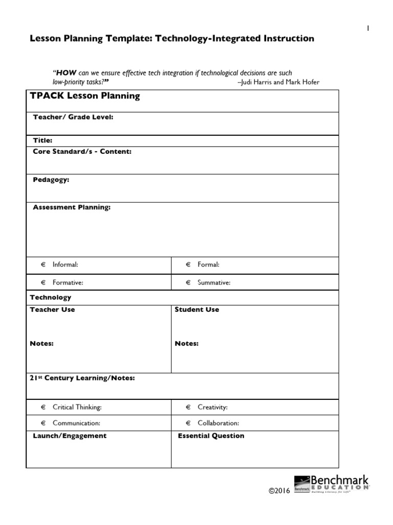 Technology-Integrated Lesson Planning Template | PDF
