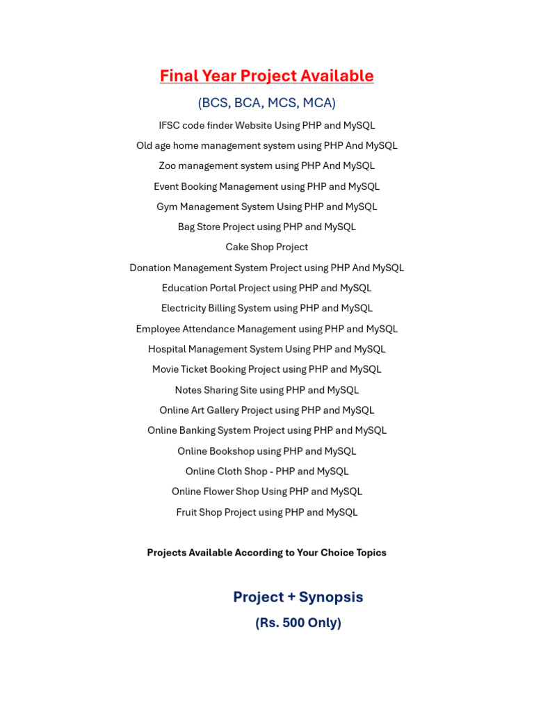 PHP MySQL Final Year Project Ideas | PDF