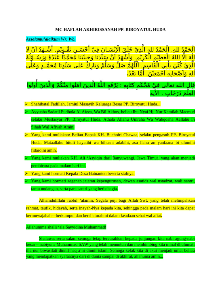 MC HAFLAH AKHIRISSANAH BIRHUD | PDF