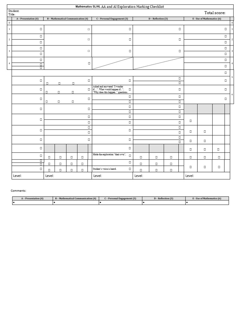 Math SL AA & AI Exploration Checklist | PDF | Mathematics | Spreadsheet