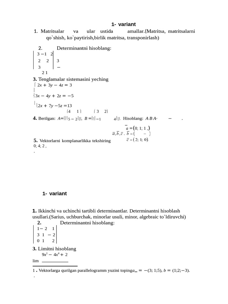 1-semestr talabalar uchun | PDF