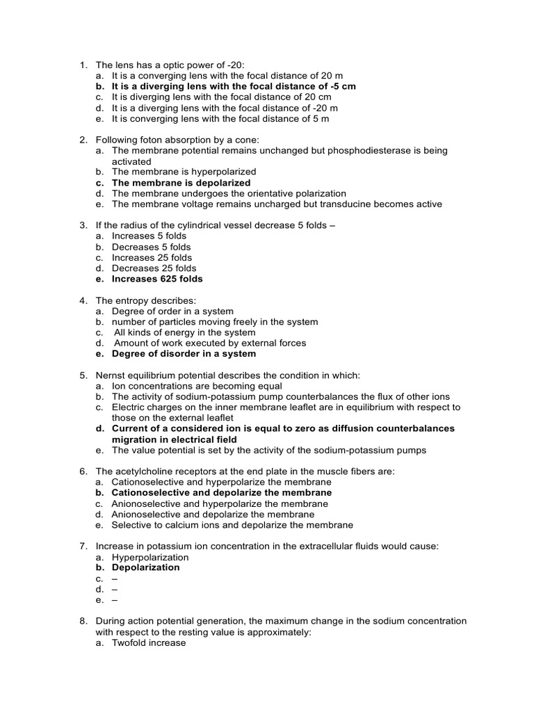 Biophysics Old Questions | PDF | Membrane Potential | Depolarization
