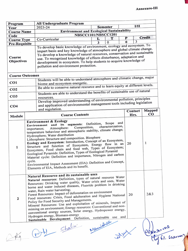 EES Syllabus (NBSCC2101) 2023 | PDF | Ecology | Ecosystem