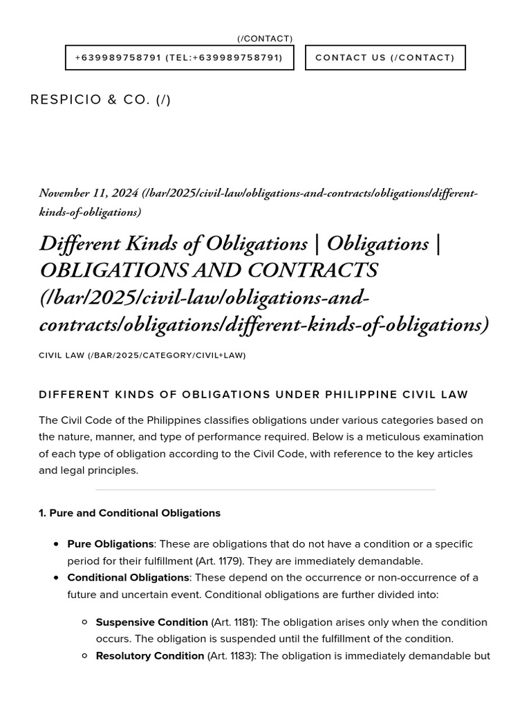 Types of Obligations in Philippine Law | PDF | Legal Concepts | Law Of ...