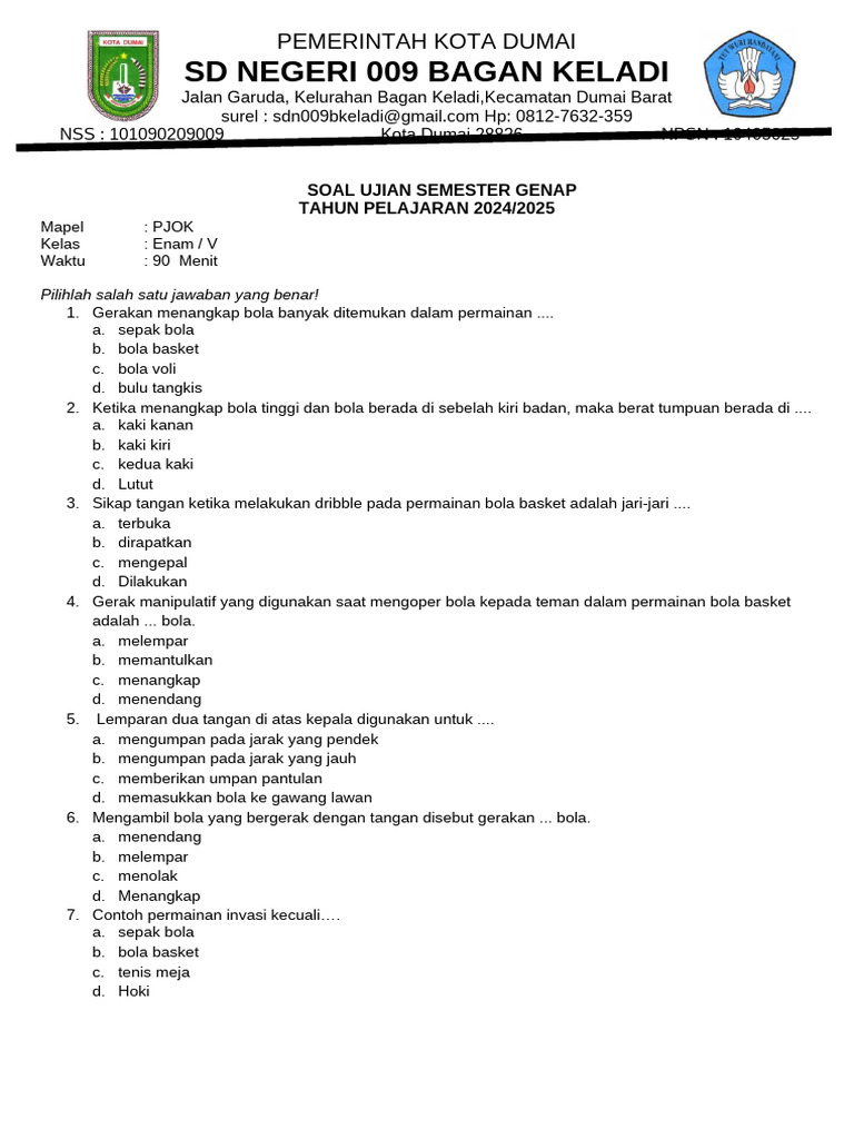 SOAL UJIAN PJOK KELAS 5 | PDF