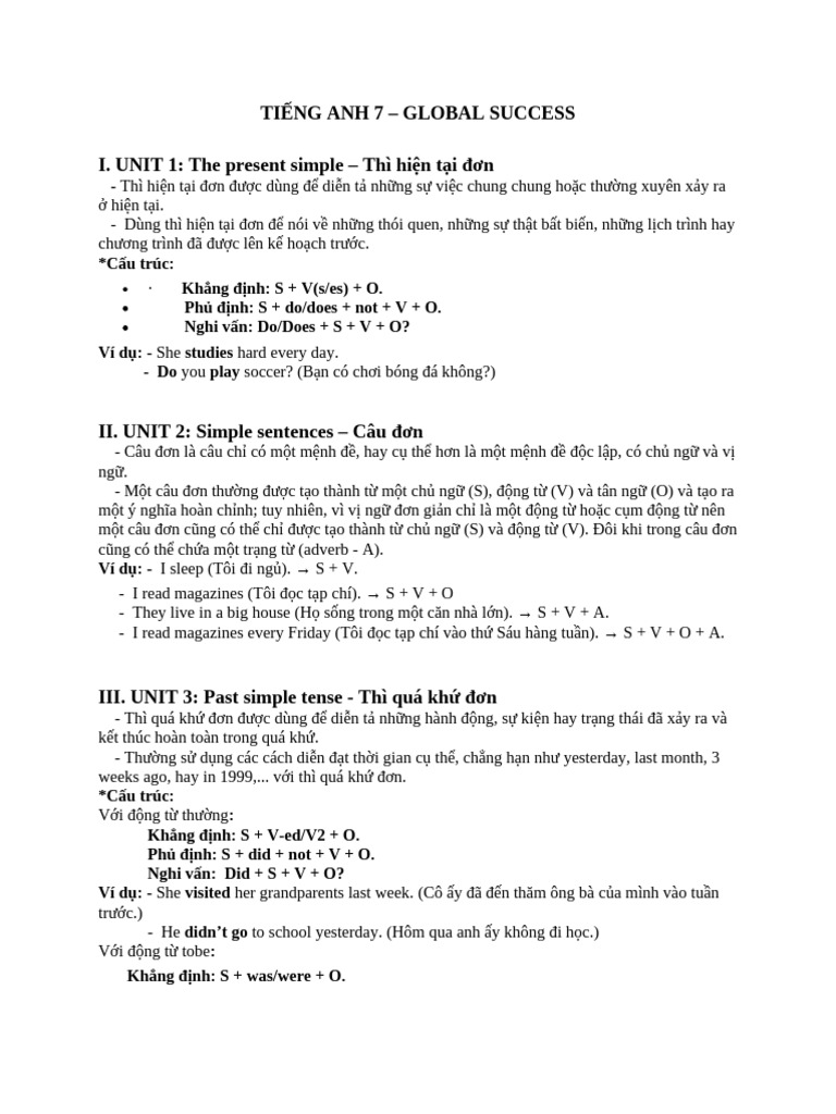 TỔNG HỢP NGỮ PHÁP TIẾNG ANH 7 | PDF