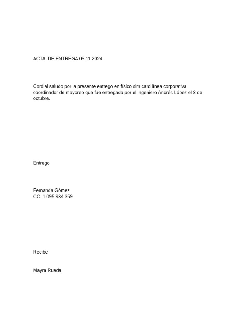 Acta de Entrega Sim CRD | PDF