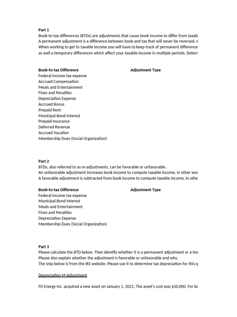 Tax PWC - Task 2 Book-To-Tax Differences | PDF | Depreciation | Expense