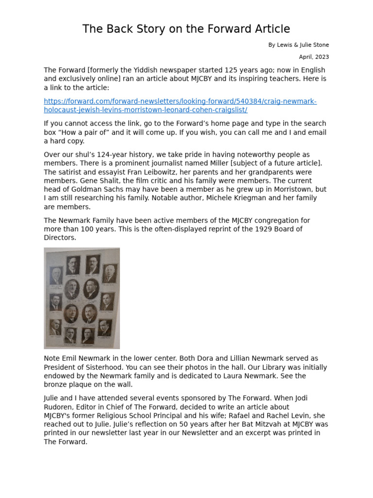 History - The Back Story On The Forward Article | PDF