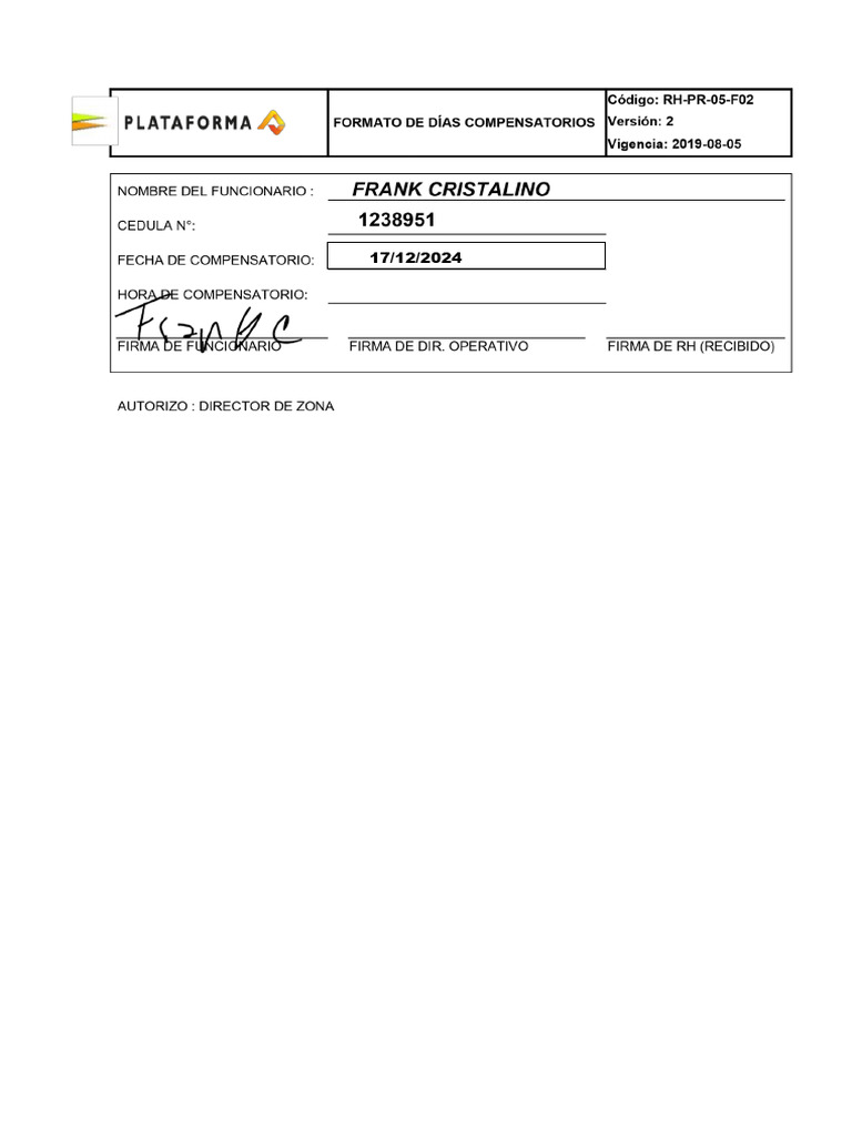 FORMATO COMPENSATORIOS Frank | PDF