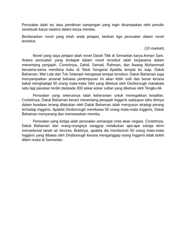 Persoalan Novel Darah Titik Di Semantran | PDF
