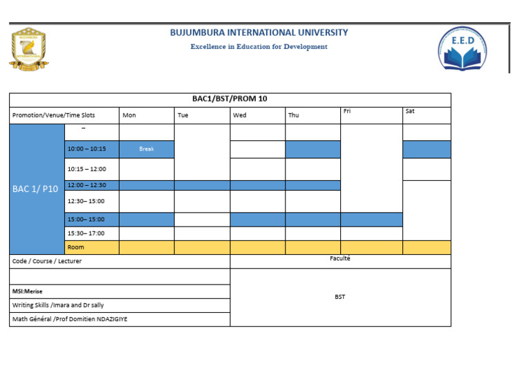 BAC 1BST Time Table 17-22 Avril 2023 | PDF