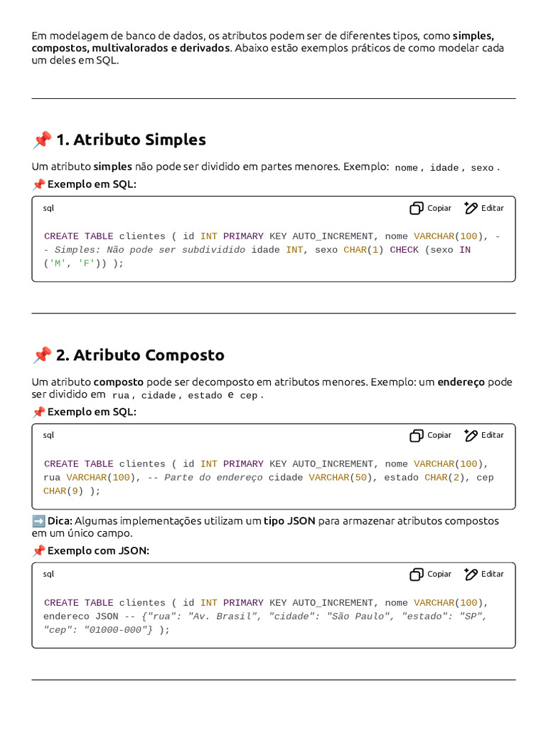 Atributos Simples, Multi-Valorado e Composto | PDF | SQL | Gestão de ...