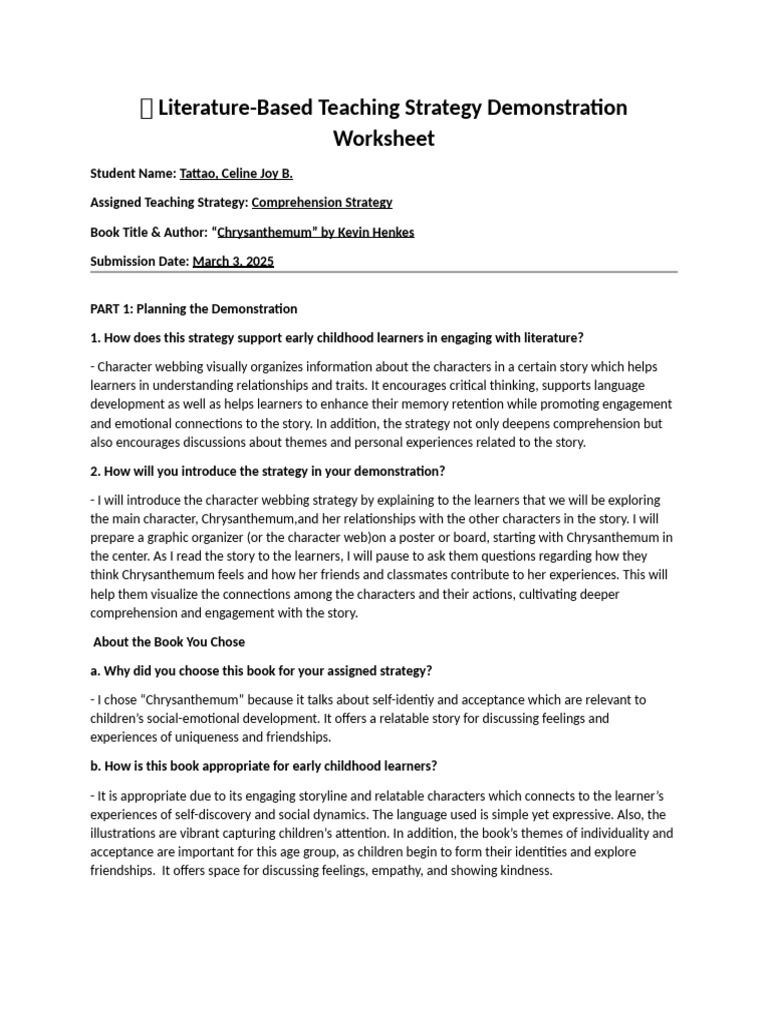 Early Childhood Literature Strategy | PDF | Behavioural Sciences ...