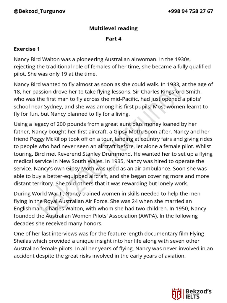 Multilevel Reading Part 4 - Exercise 1-6 | PDF | Giant Panda | Clock