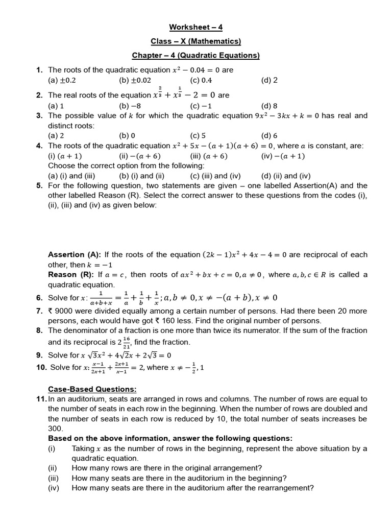 Chapter4(QuadraticEquations) | PDF | Numbers | Elementary Mathematics