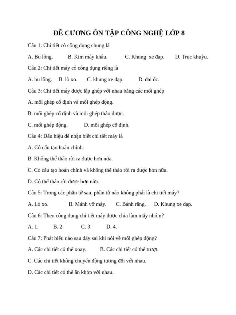 Đề Cương CN8 HK I-2022 | PDF