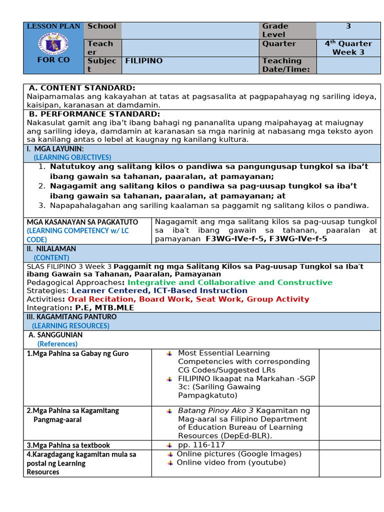 Q4 Filipino3 W3 DLP | PDF